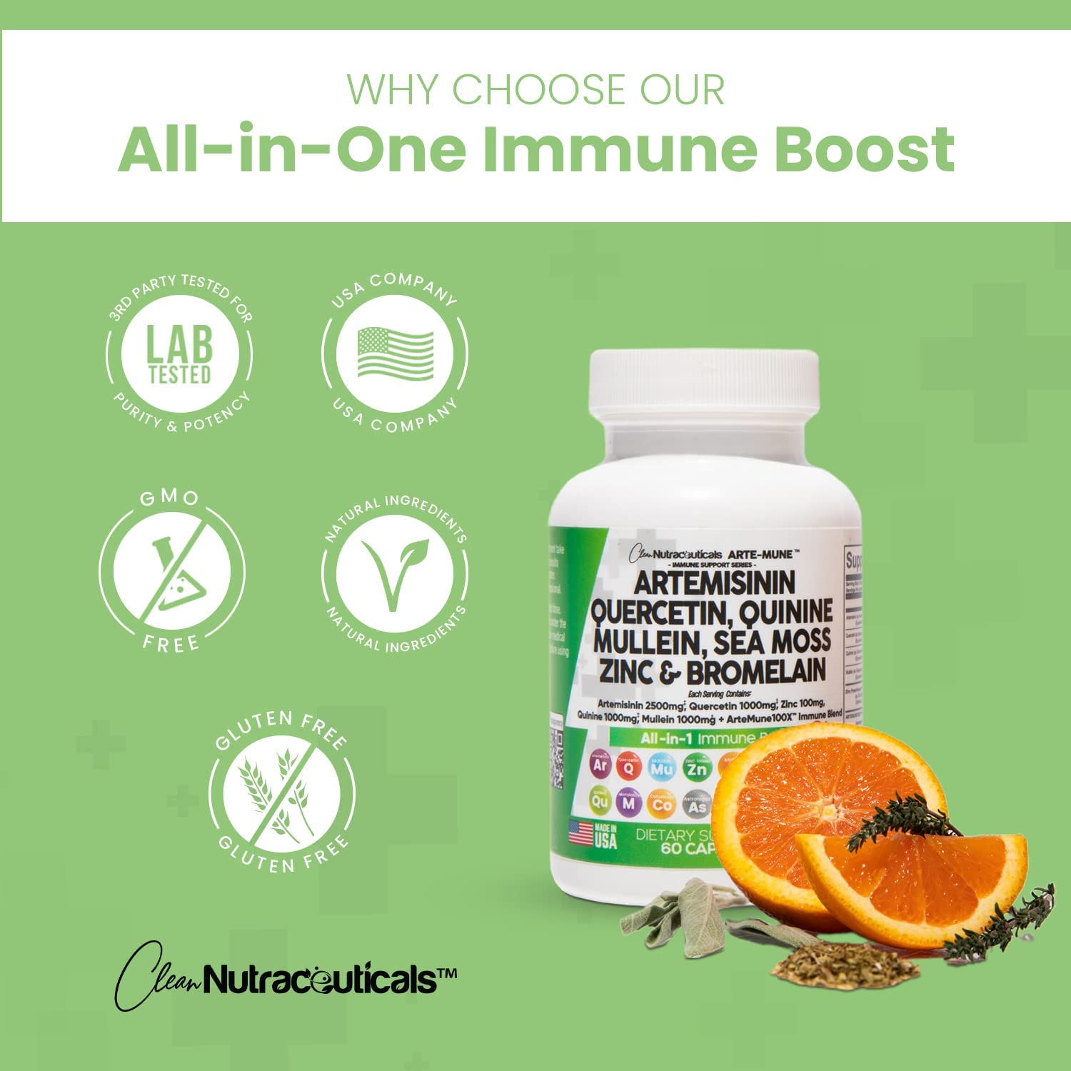 Artemisinin 2500mg Quercetin 1000mg Zinc 100mg Mullein Quinine ...